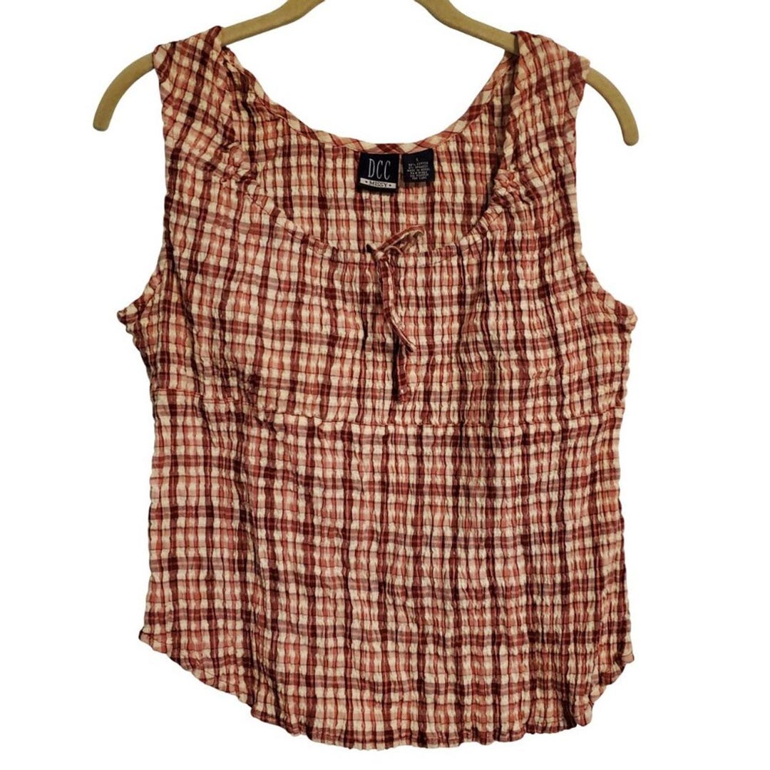 Vintage 1990s 90s Y2k Preppy Coquette Red White Plaid Tank Top Blouse ...
