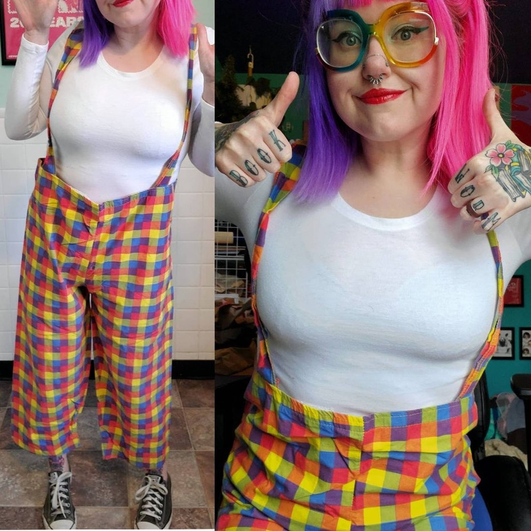 Vintage Rainbow Plaid Overalls Clown Clowncore Pants Rainbowcore - Etsy