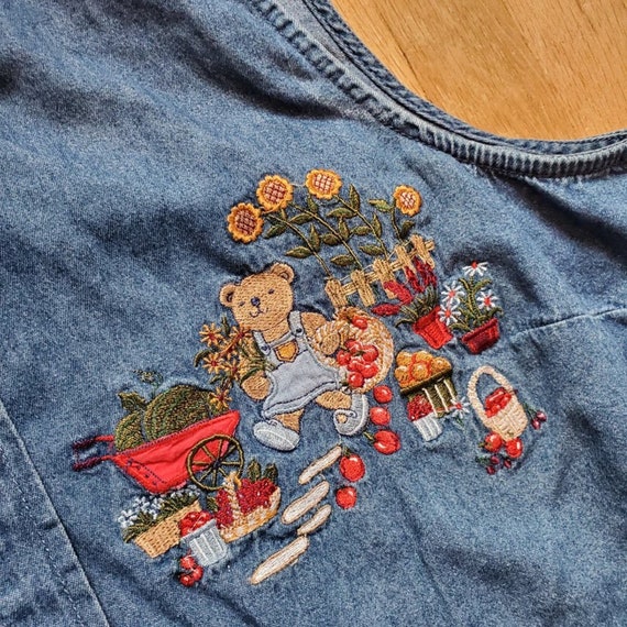 Vintage Cute Cottagecore Teddy Bear Embroidered Denim… - Gem