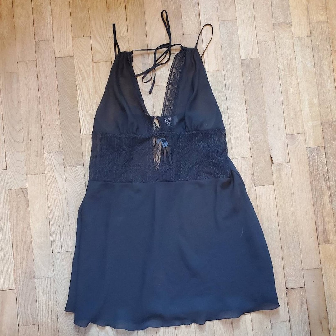 Vintage 90s Black Sheer Mini Nightie Nightgown Dress Gothic - Etsy