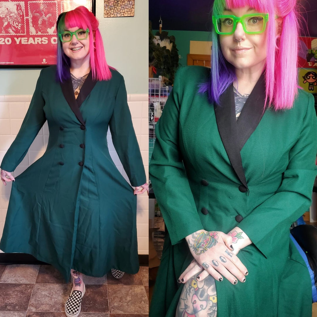 Vintage 70s 1970s Sue Brett Forest Green Black Long Line Pea Coat Women ...
