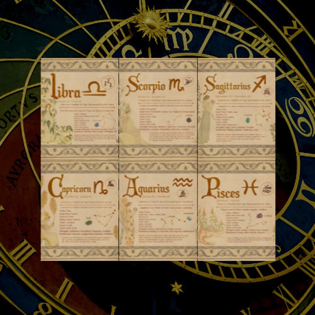 Zodiac, Book of Shadows Pages, Digital Download, Grimoire Pages ...