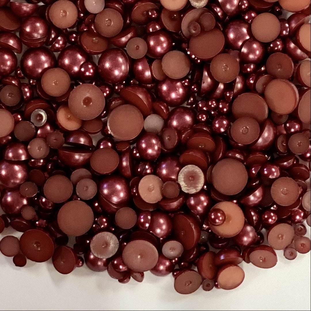 Maroon Faux Flatback Pearls Half Round Pearls for Embellishments Mixed ...