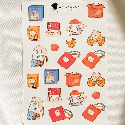 Cat Market Sticker Sheet Cute Cat Aesthetic Kawaii - Etsy