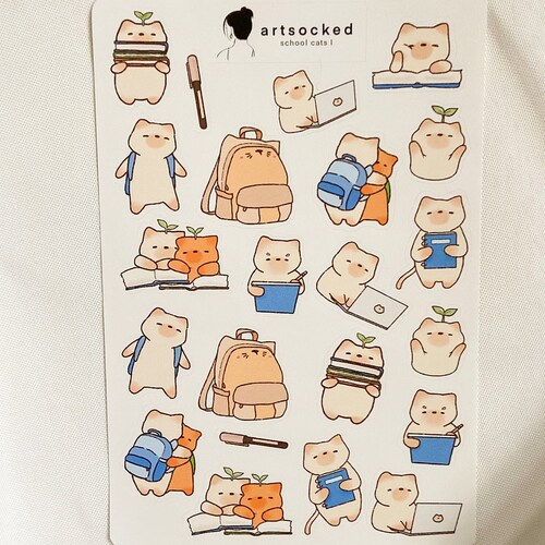 School Cats Sticker Sheet Cute Kawaii Aesthetic Stickers - Etsy