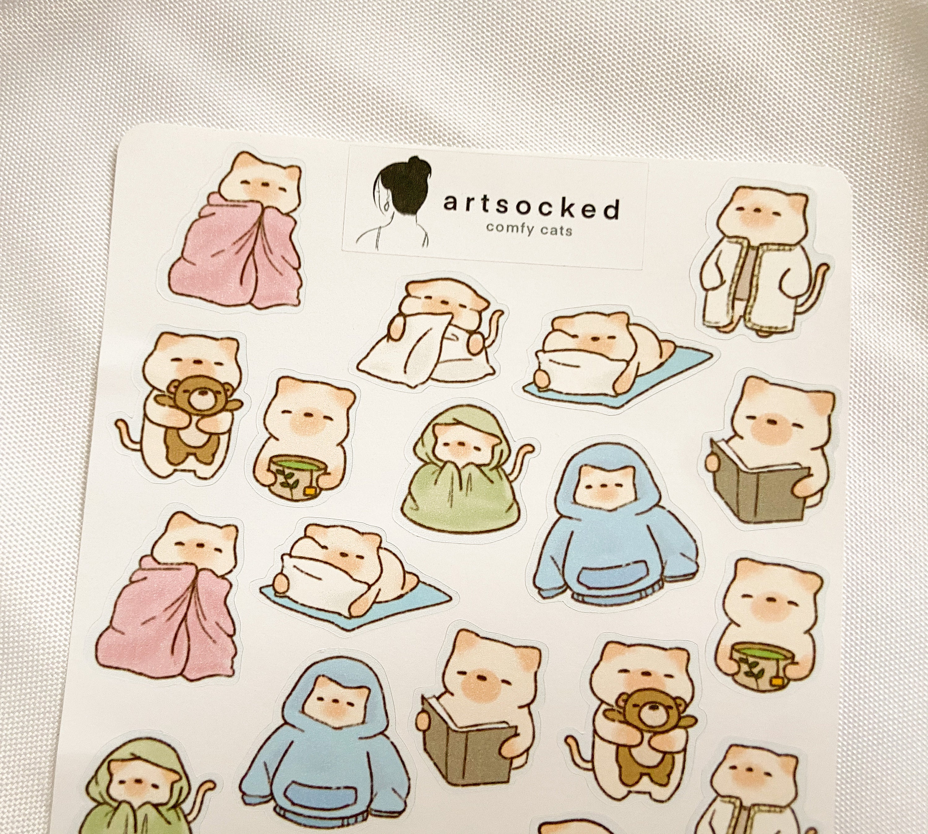 Comfy Cats Sticker Sheet, Cute Cozy Kawaii Adorable Stationery ...