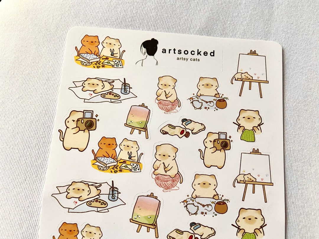 Artsy Cats Sticker Sheet, Cute Aesthetic Cat Stationery for Bullet ...