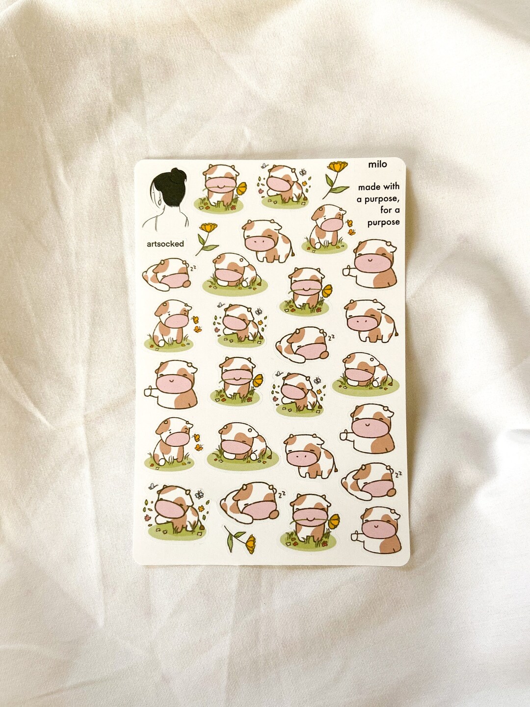 Milo the Cow Sticker Sheet, Cute Aesthetic Stationery, Bullet Journal ...