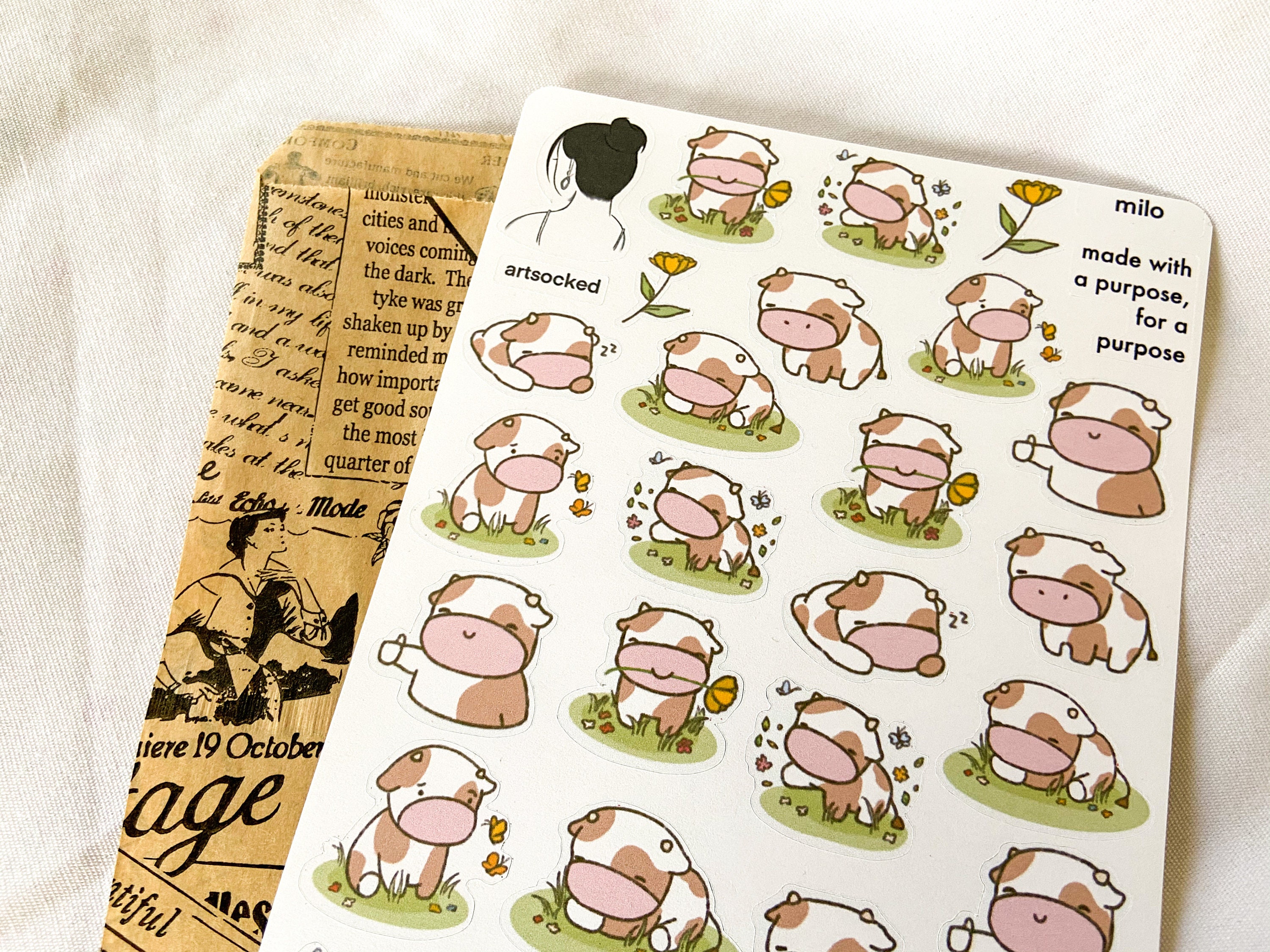 Milo the Cow Sticker Sheet Stickers Craft Supplies & Tools ...