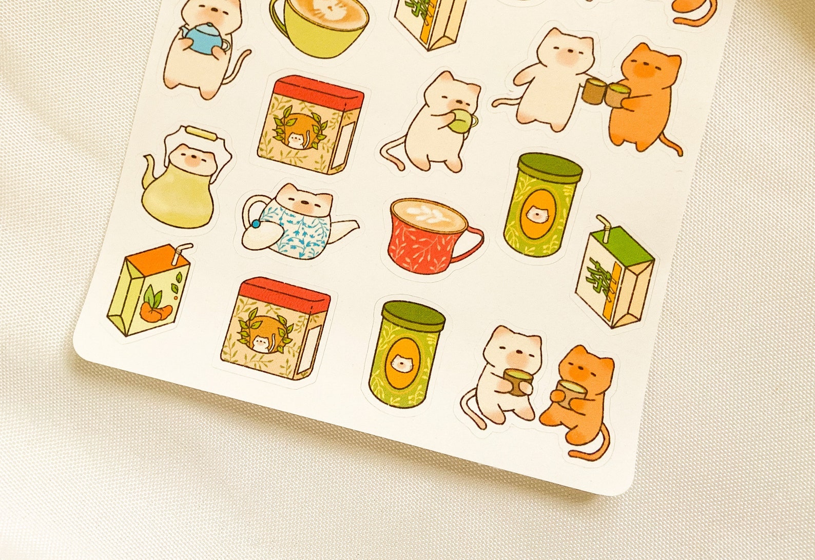 Tea Party Cat Sticker Sheet Cute Kawaii Aesthetic Stickers - Etsy