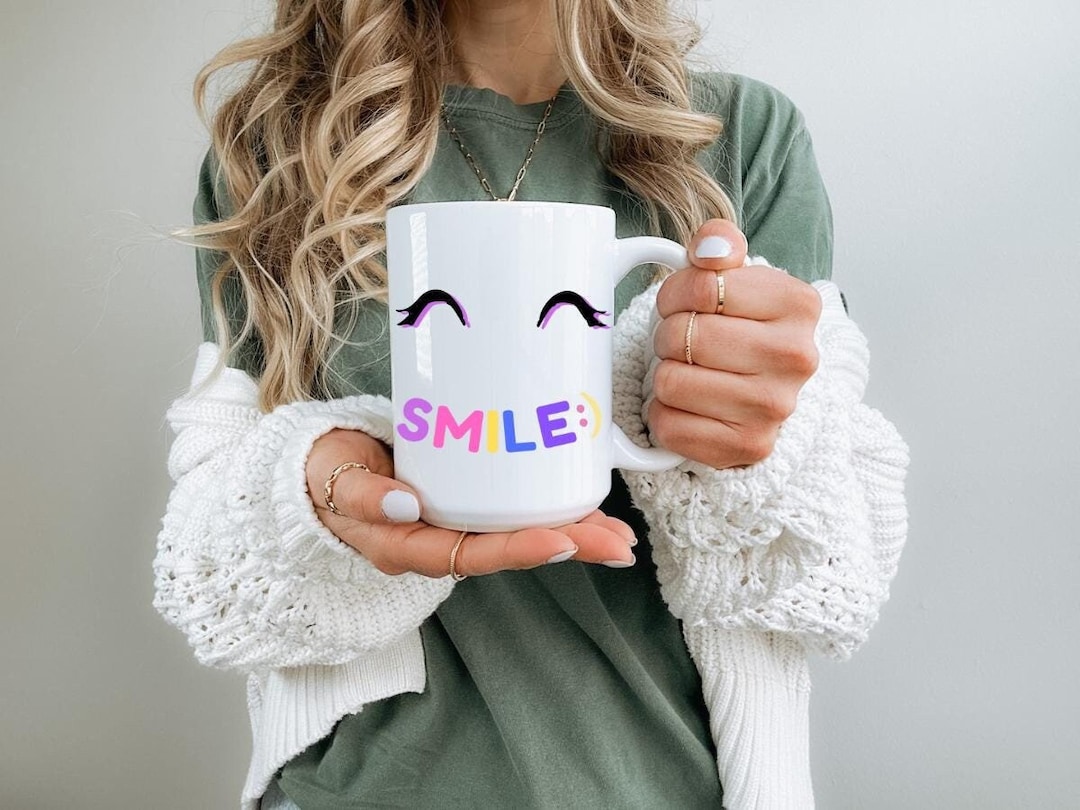 Colorful Smile Mug, Happy Face Coffee Cup, Vibrant Hot Tea Drinkware ...