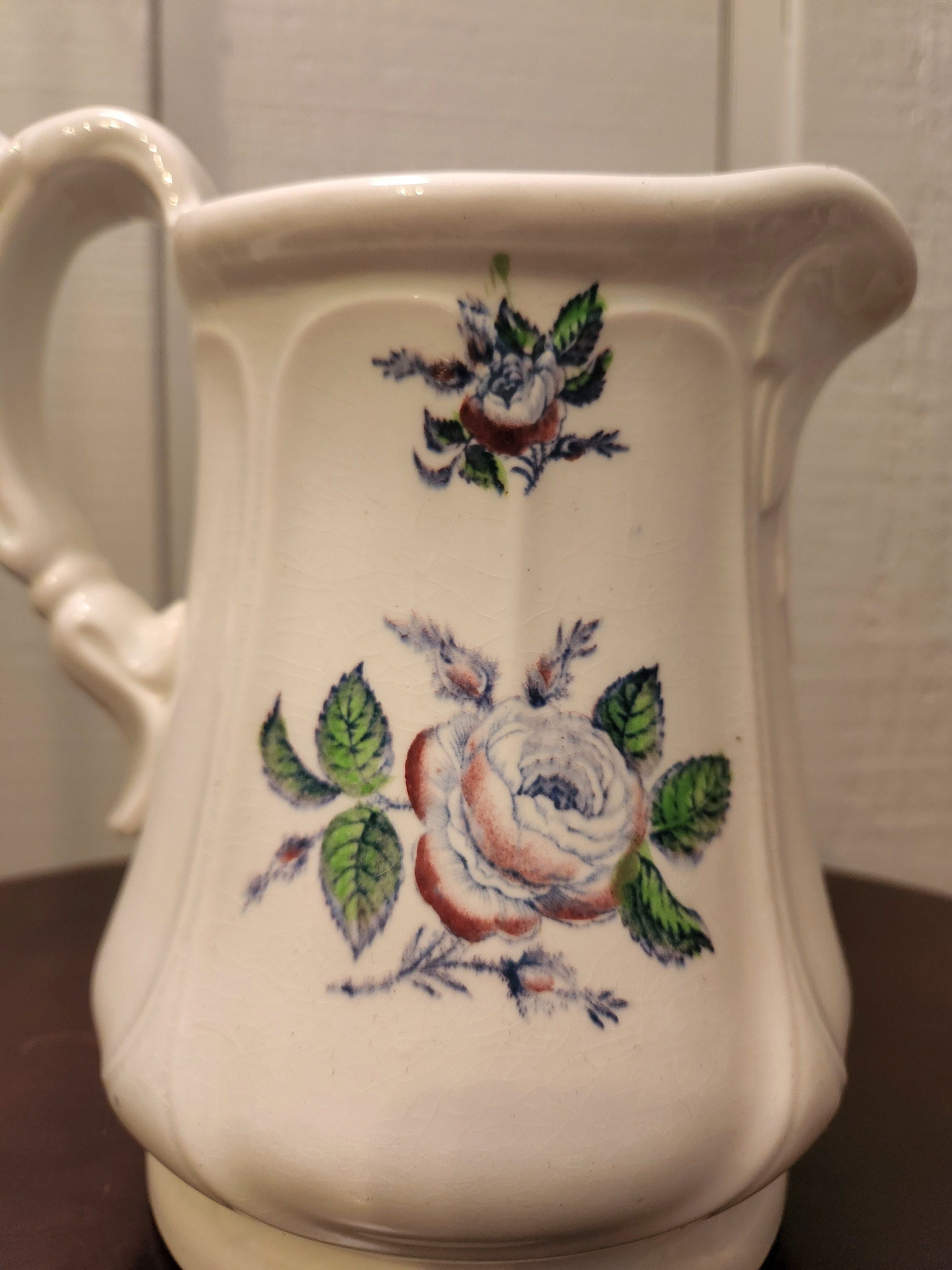 Antique Water Pitcher With Purple Roses Trimmed in White and - Etsy