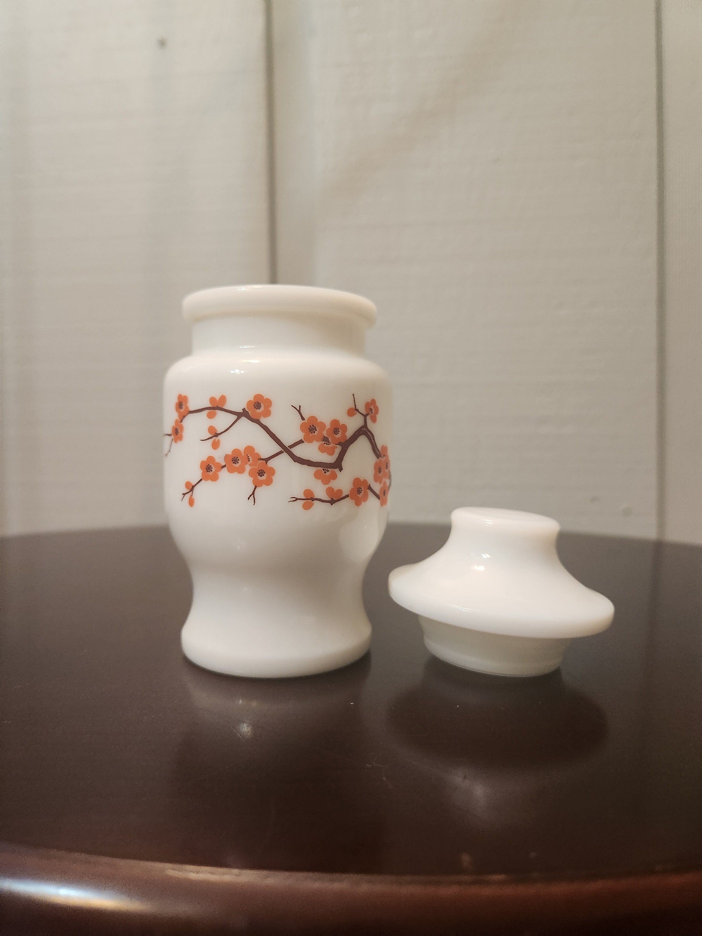 Milk Glass Mustard Jar, Ariel Opaline Container, Japanese Inspired ...