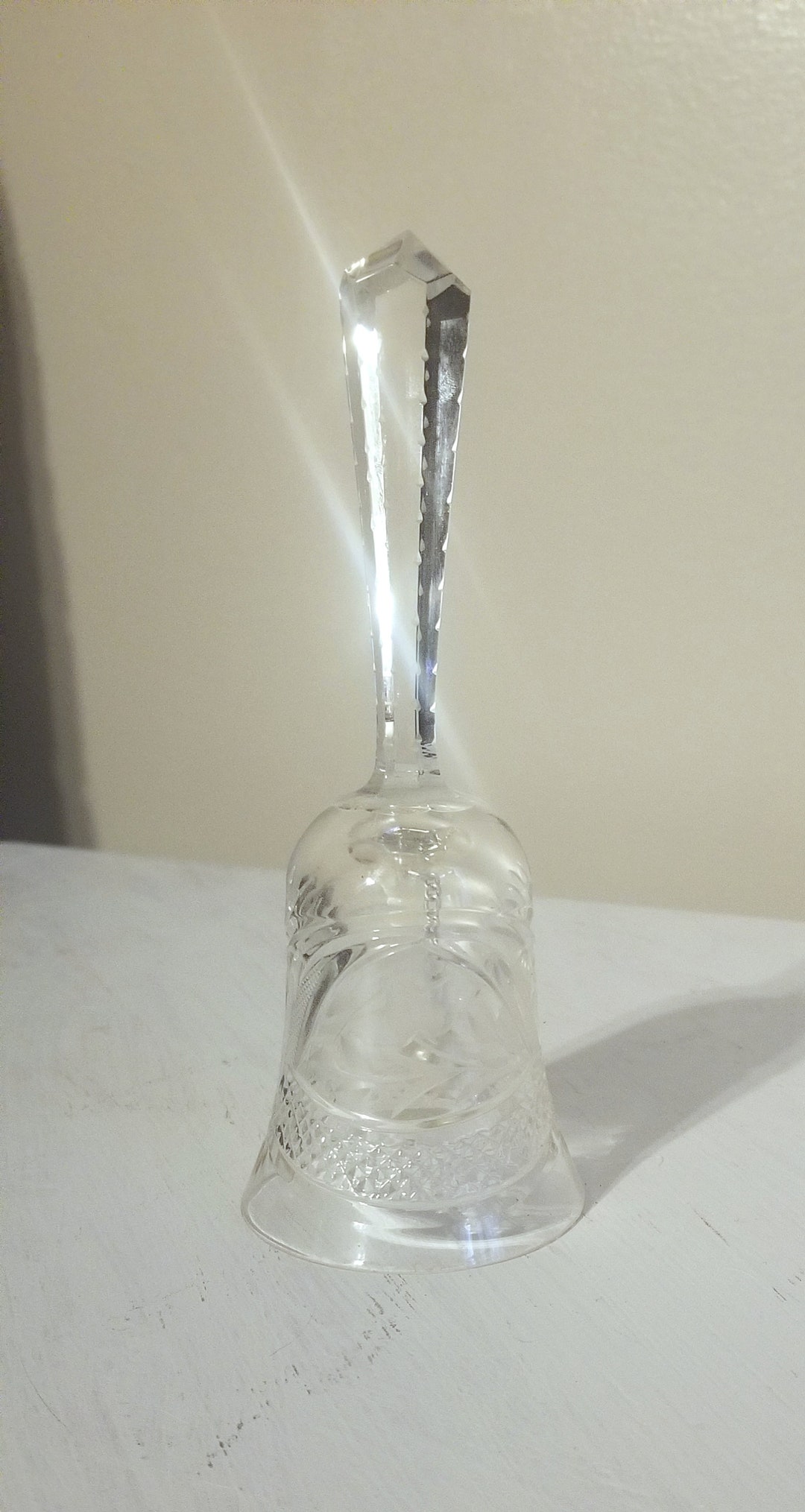 Vintage Crystal Bell: Etched Roses, Diamond Starburst Detail - Etsy
