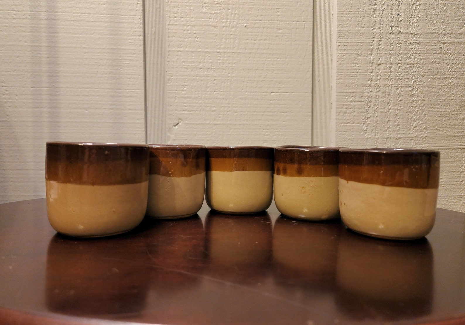 Vintage Brown & Beige Ceramic Tea Set With a Teapot and 5 Small Cups ...