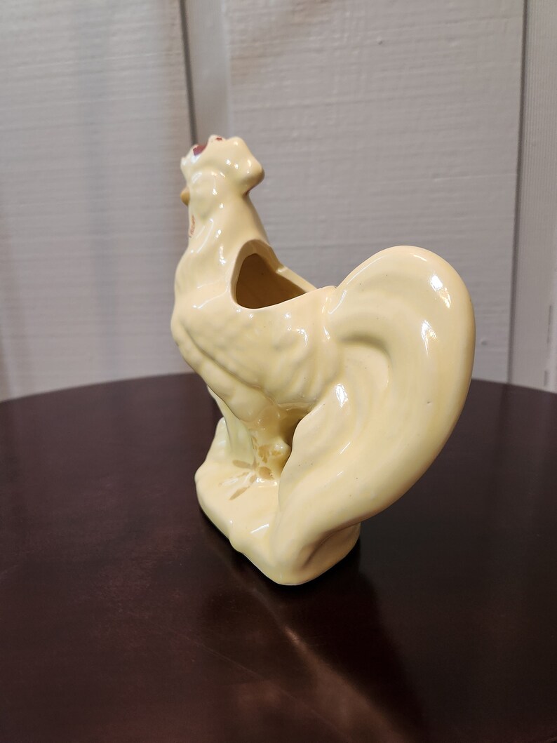 Vintage Rooster Planter, Pottery, Yellow With Red Accents, Ceramic ...