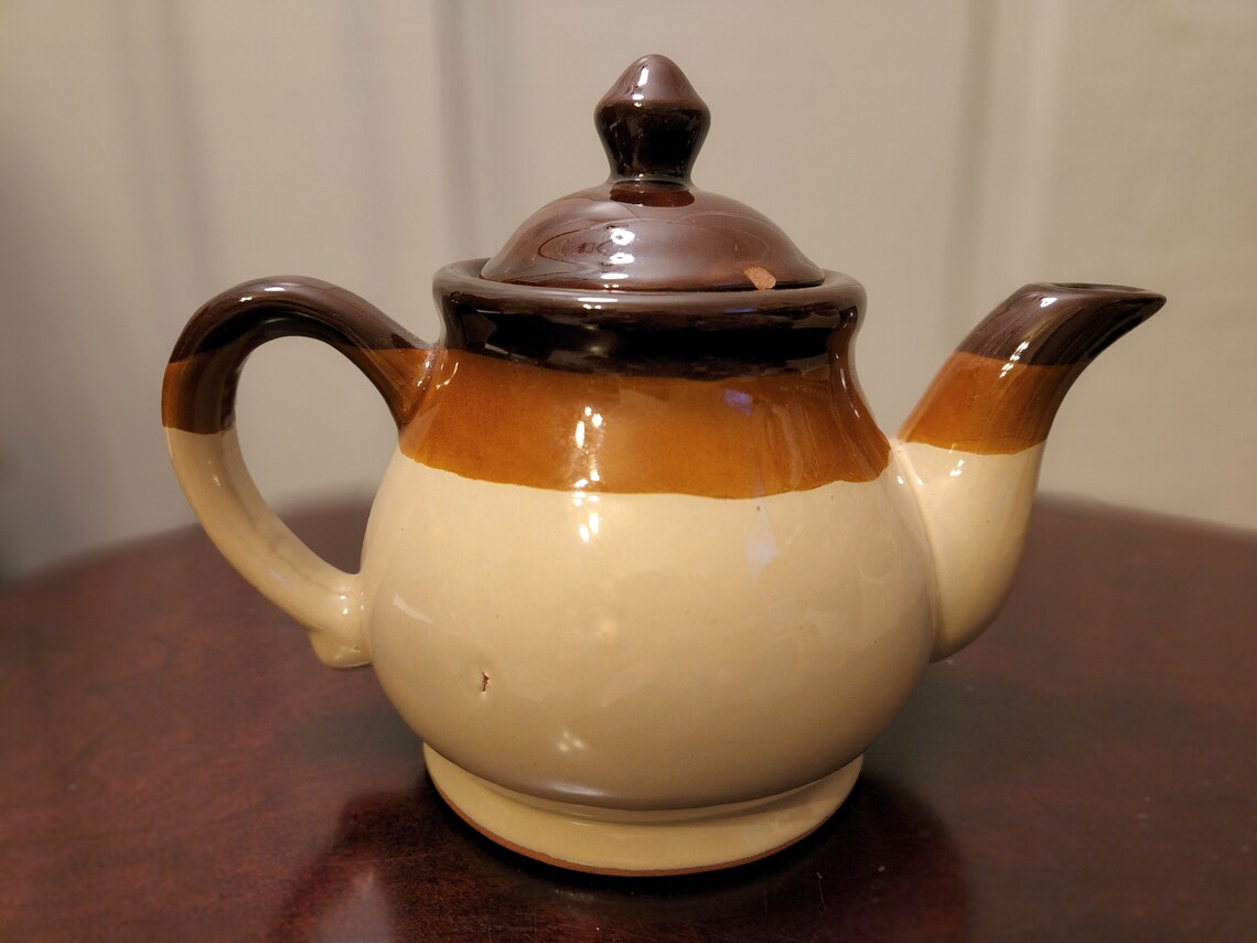 Vintage Brown & Beige Ceramic Tea Set With a Teapot and 5 - Etsy
