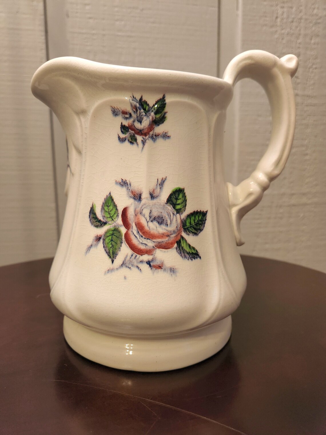Antique Water Pitcher With Purple Roses Trimmed in White and - Etsy