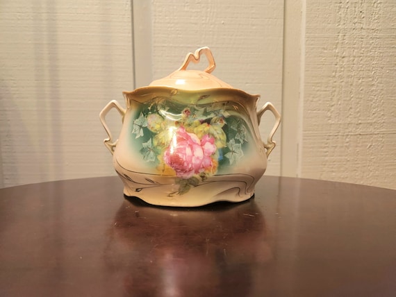 Antique Porcelain Bowl With Double Handles Hand Painted Pink - Etsy