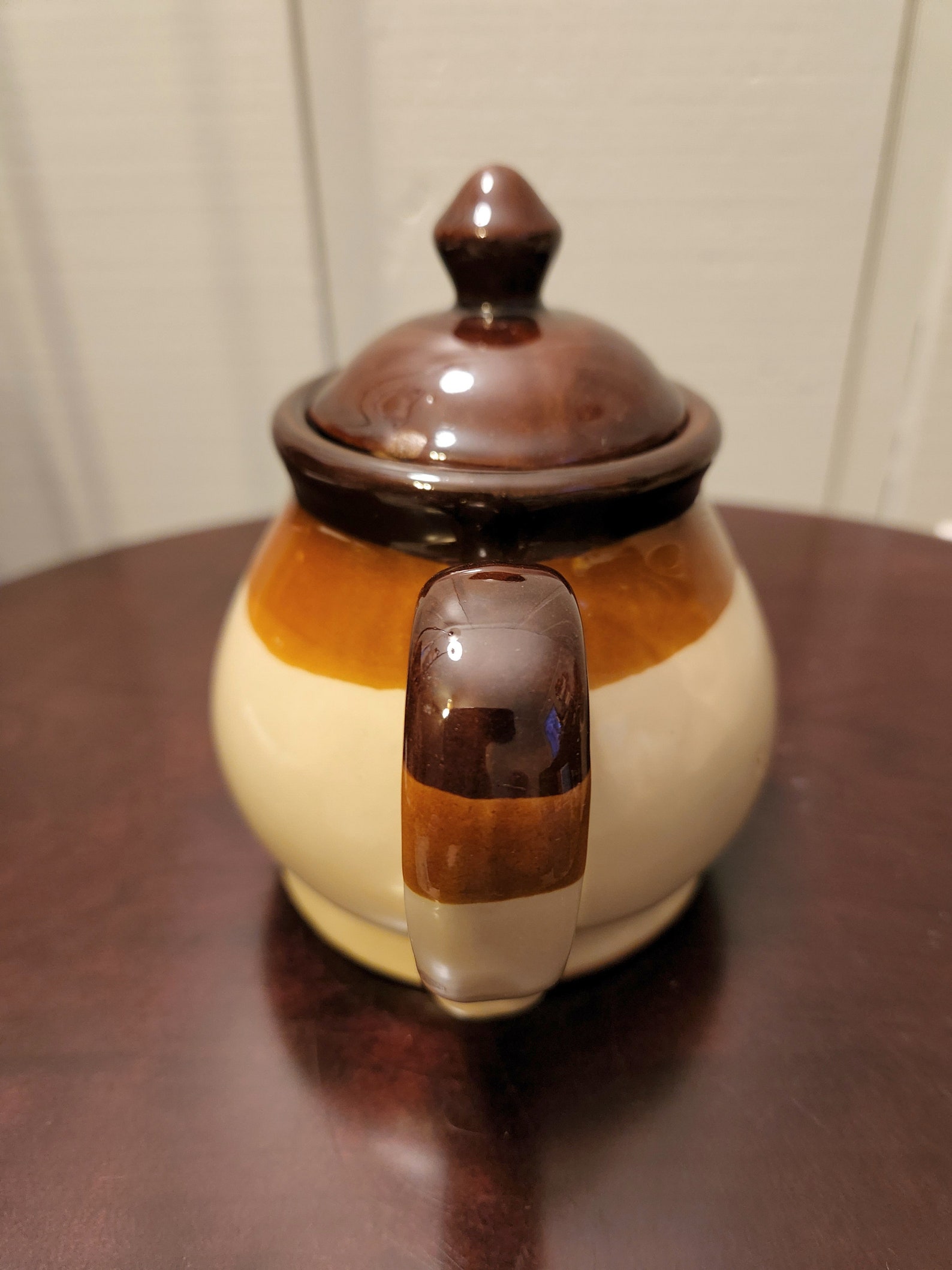 Vintage Brown & Beige Ceramic Tea Set With a Teapot and 5 Small Cups ...