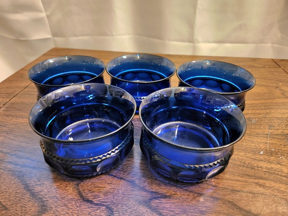 Blue Thumbprint Bowls Indiana Glass Set of 5 King's - Etsy