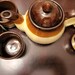 Vintage Brown & Beige Ceramic Tea Set With a Teapot and 5 Small Cups ...