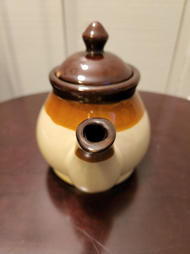 Vintage Brown & Beige Ceramic Tea Set With a Teapot and 5 Small Cups ...