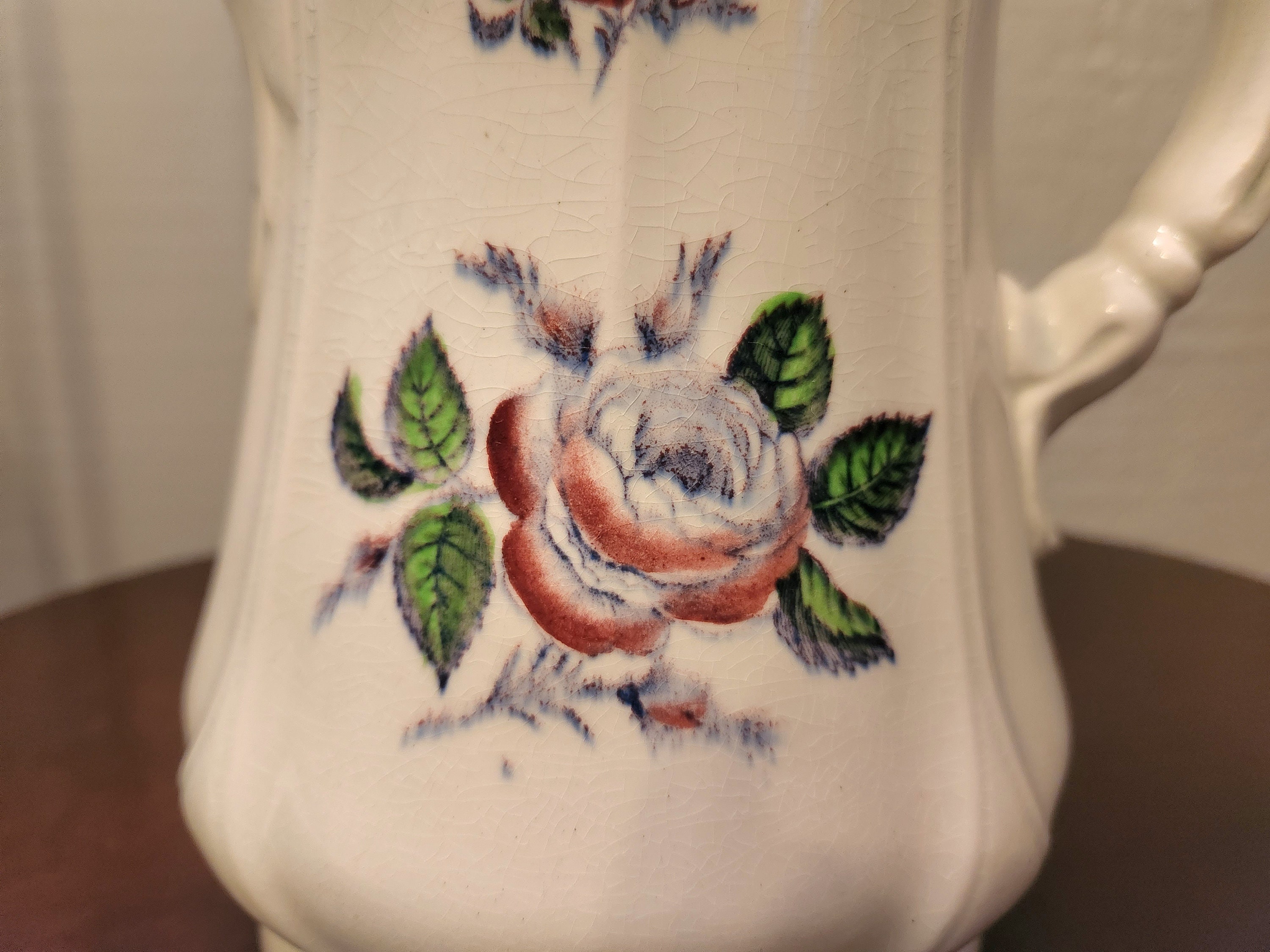 Antique Water Pitcher With Purple Roses Trimmed in White and - Etsy