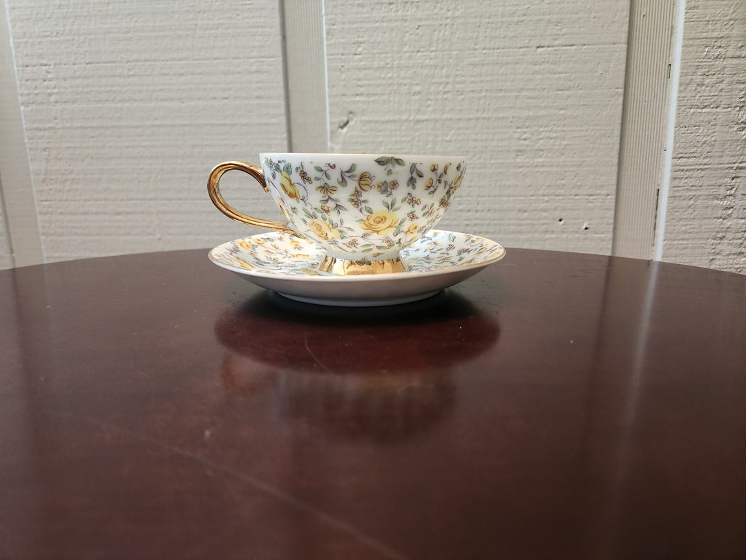 NAPCO Yellow Rose Tea Cup and Saucer Set, Hand Painted, Gold Trim, C ...