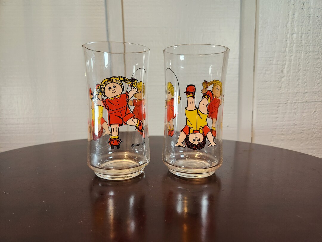 Cabbage Patch Kids Drinking Glasses, Set of 2, Vintage 1983, Juice Cups, 12 OZ, Clear With 3 ...