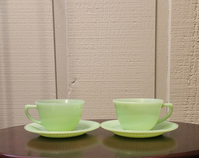 Fire King Jadeite Tea Cup and Saucer Set of 2 Jane Ray - Etsy