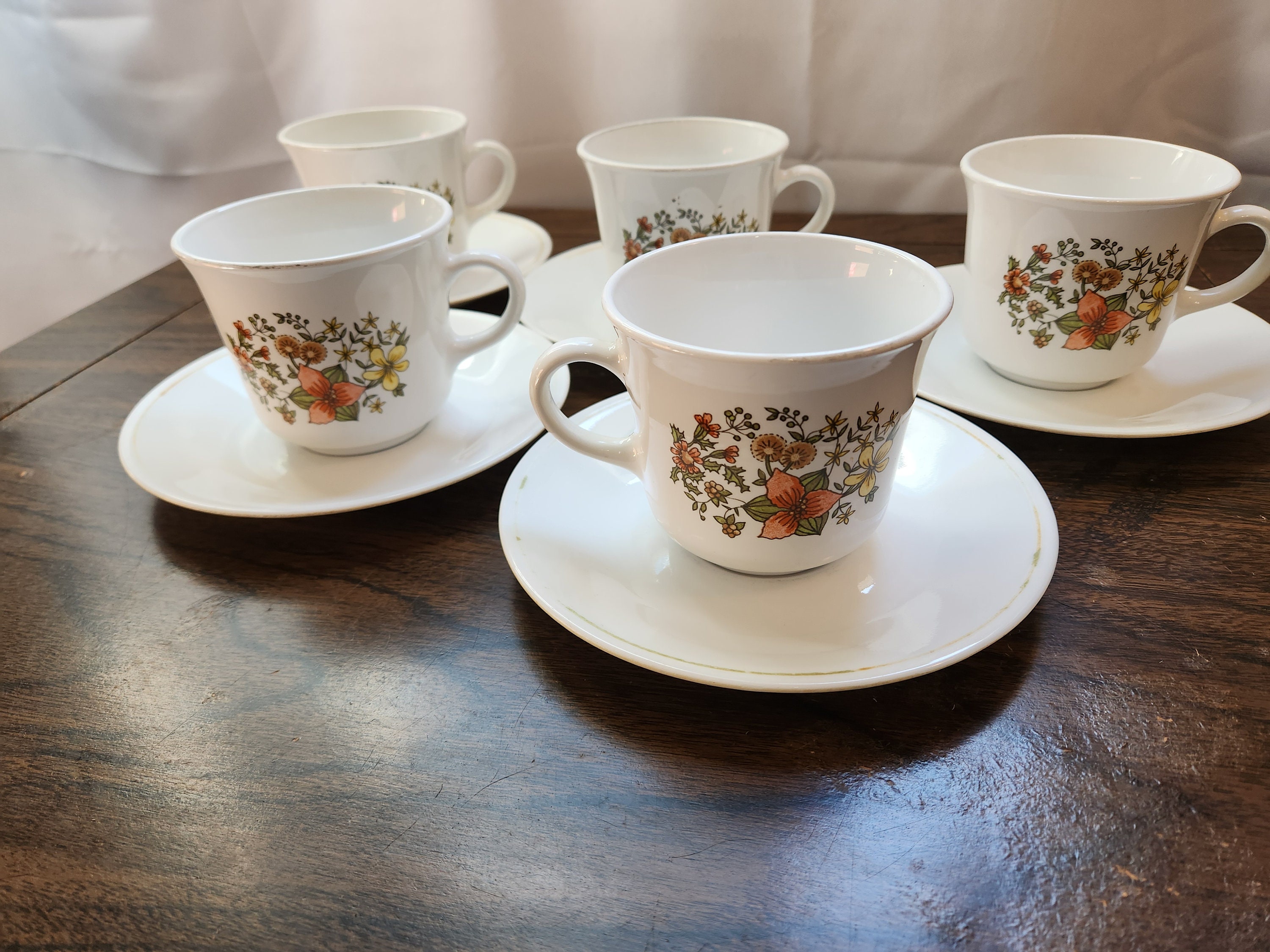 Indian Summer Corelle by Corning Tea Cups and Saucer, Set of 5, 8 OZ ...