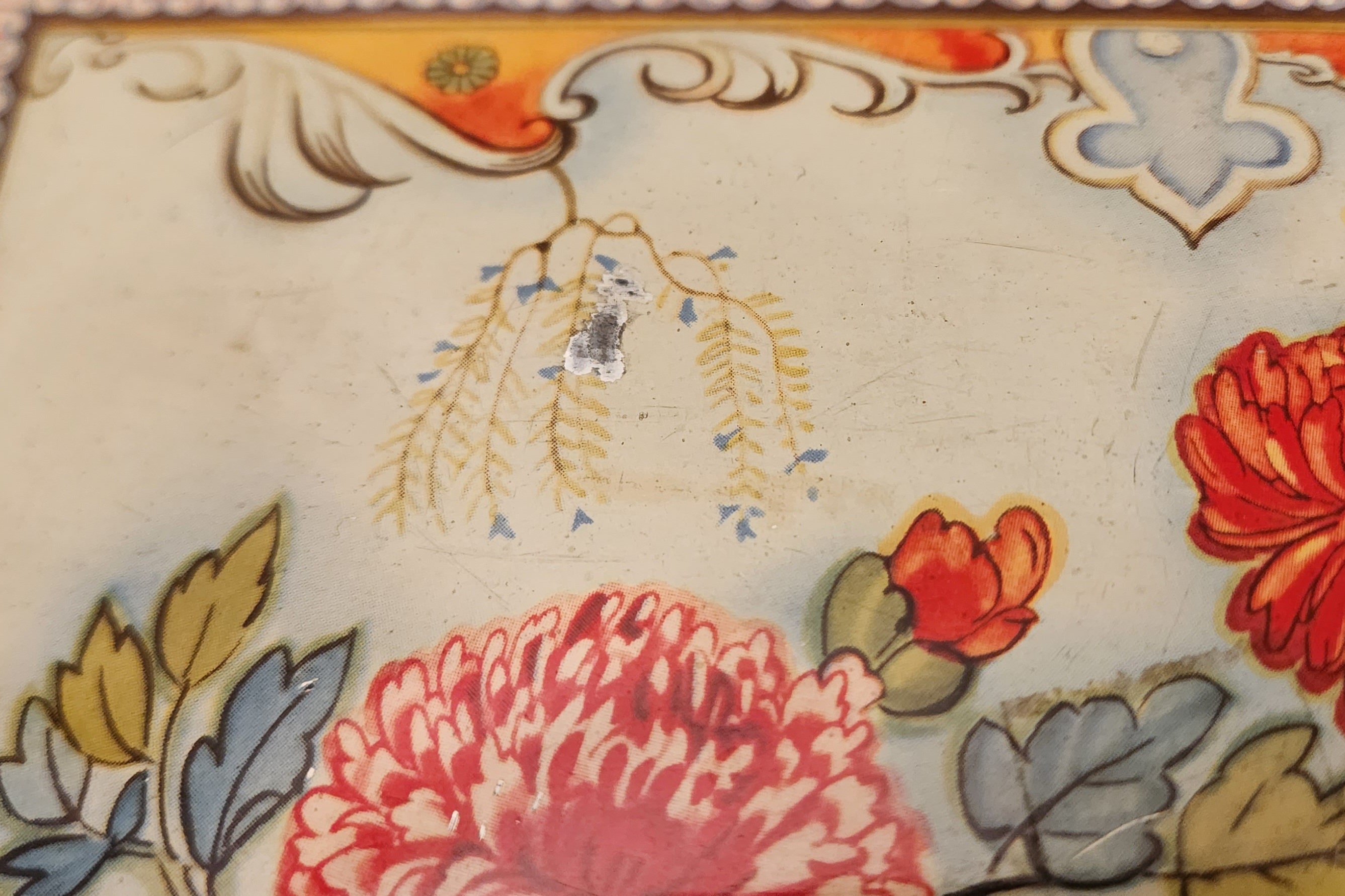 Vintage Tin Storage Box With Green Orange and Red Asian - Etsy