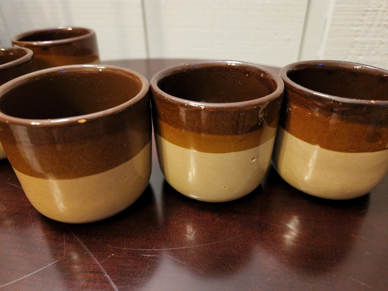 Vintage Brown & Beige Ceramic Tea Set With a Teapot and 5 Small Cups ...