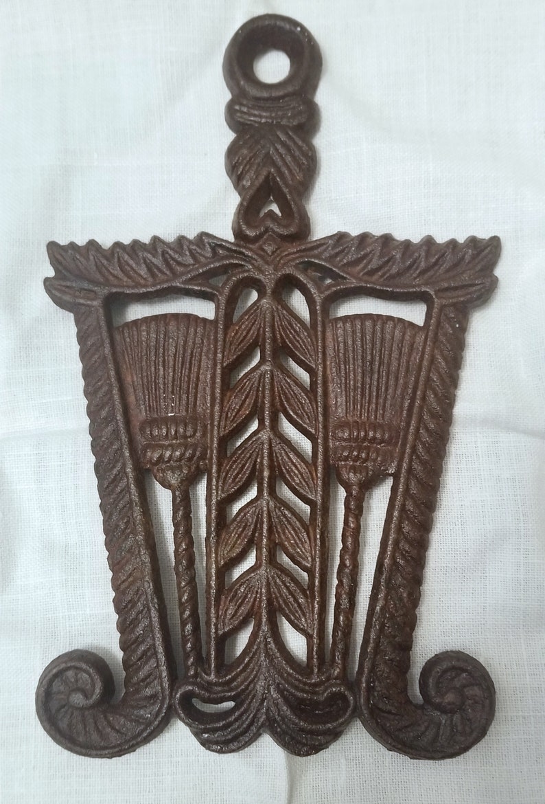Cast Iron Double Broom and Wheat Grain Trivet Marked Japan - Etsy