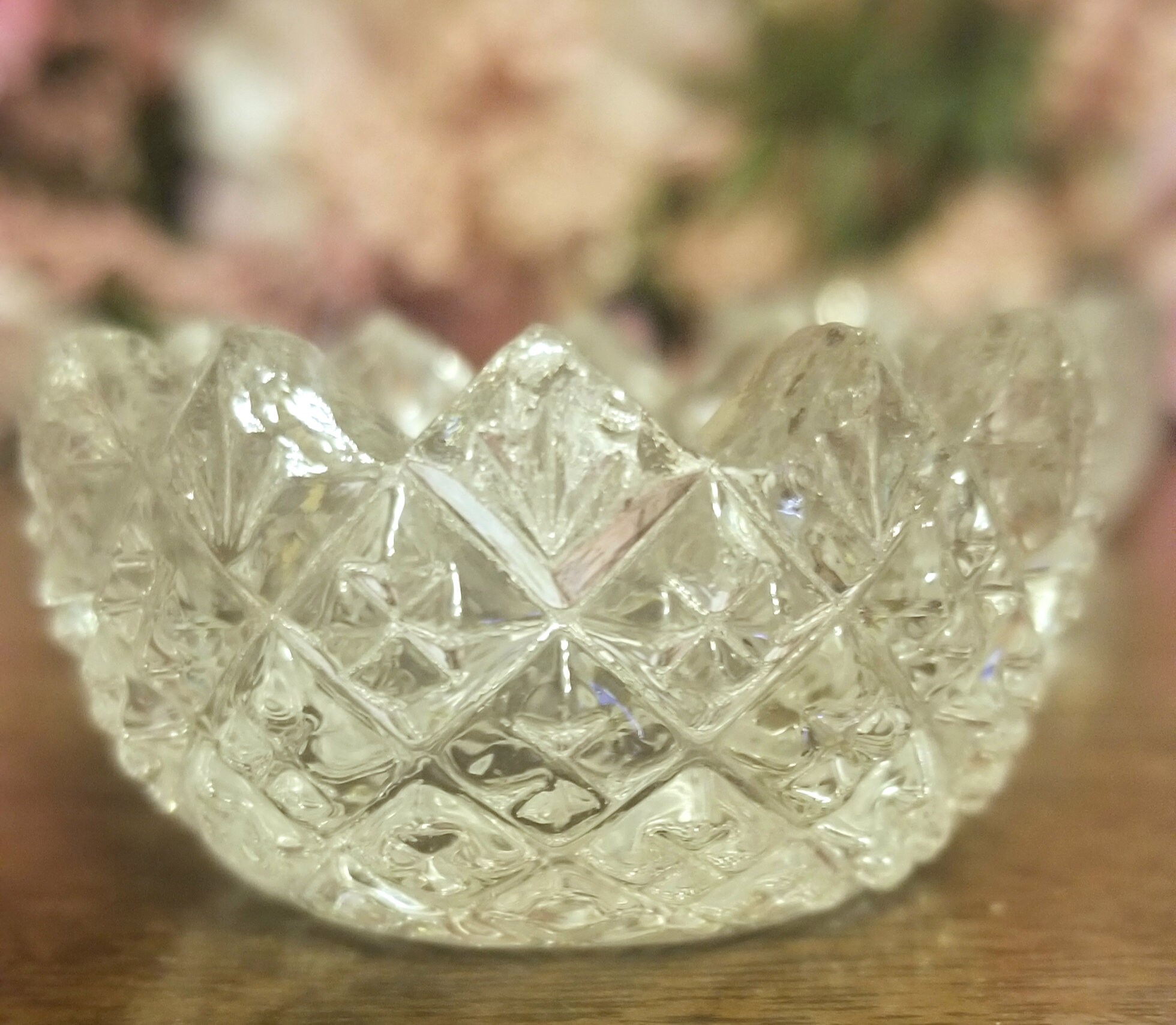 Set of 2 Antique Crystal Salt Cellars With Diamond Shaped Like Pattern ...
