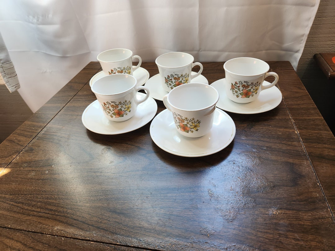 Indian Summer Corelle by Corning Tea Cups and Saucer, Set of 5, 8 OZ ...