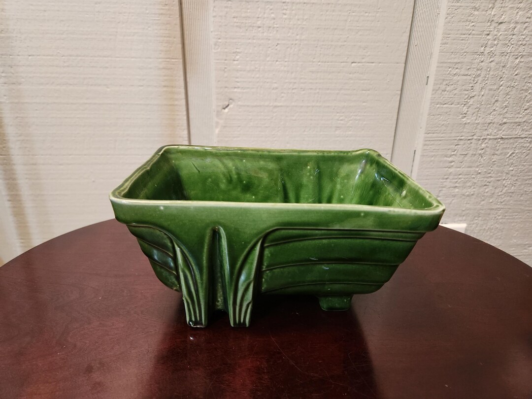 Cookson Pottery Green Planter, Ceramic, Glazed, Rectangular Footed ...