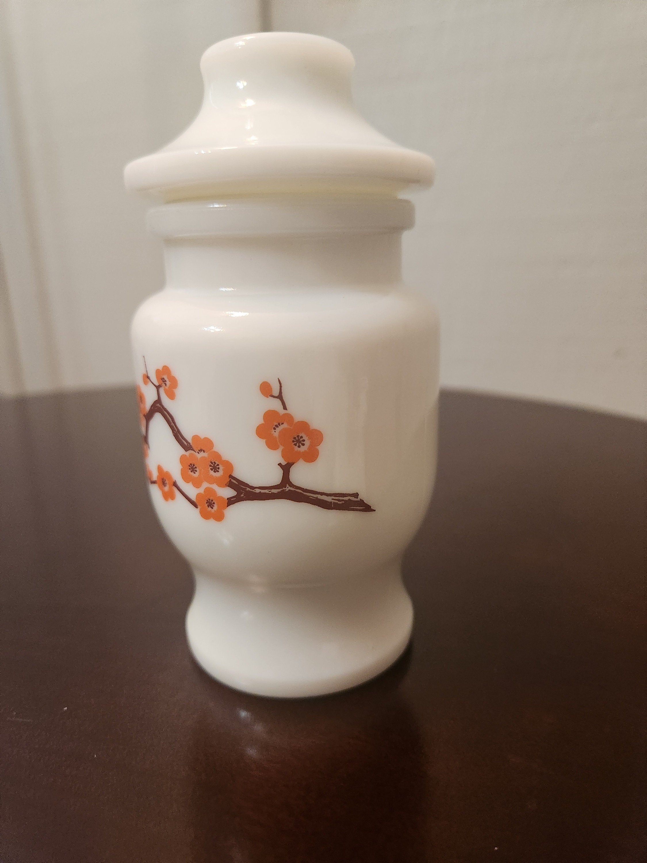 Milk Glass Mustard Jar, Ariel Opaline Container, Japanese Inspired ...
