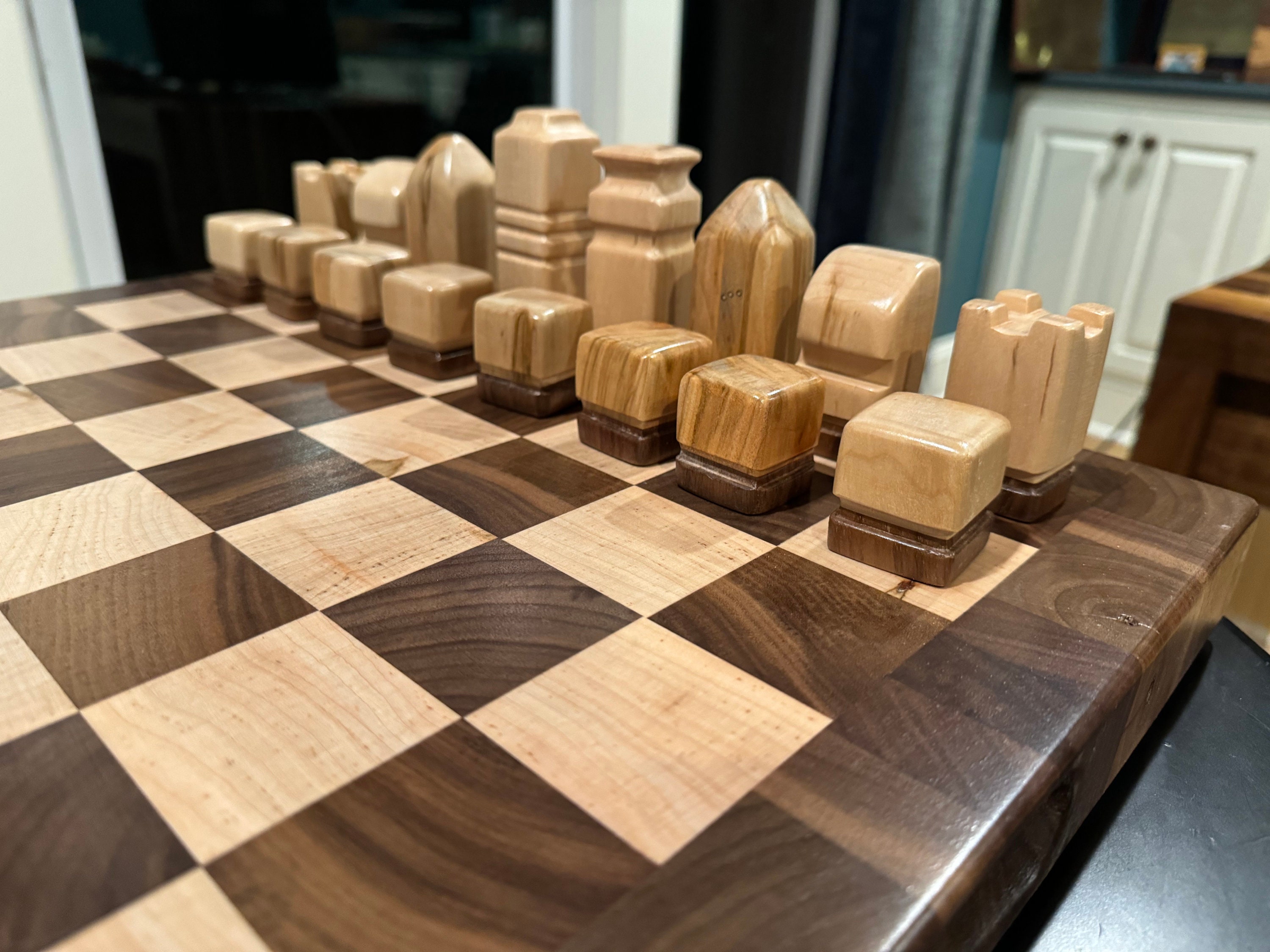 Custom Chess Set in Walnut and Wormy Maple - Etsy
