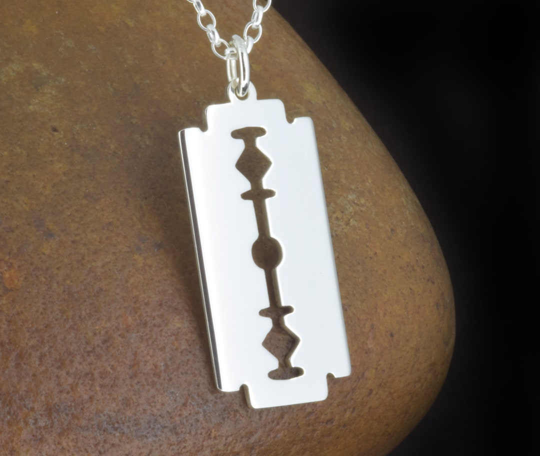 Hallmarked Solid Sterling Silver Razor Blade Pendant on an 18 Silver ...