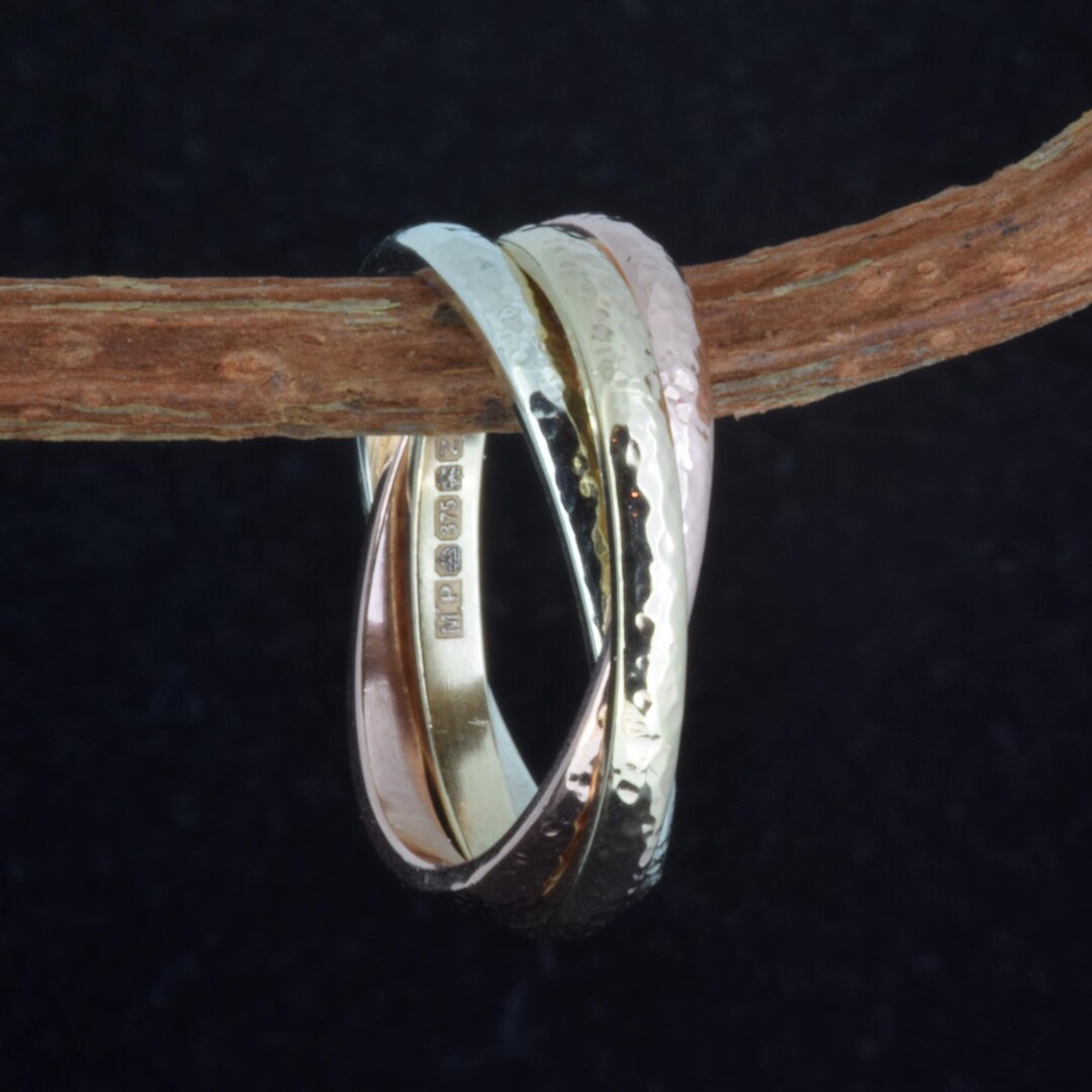 Three Colour Solid 9ct Gold Interlocking Rolling Ring - UK Size P - Etsy