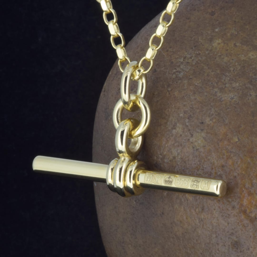 Handmade Solid 9ct Yellow Gold Albert T Bar Pendant With Gold Plated ...