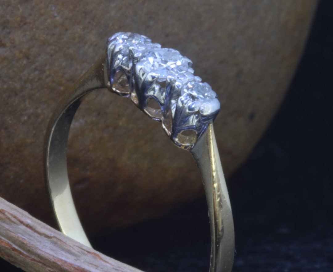 Vintage Solid 18ct Gold & Platinum Ring With Diamonds UK Size O - Etsy