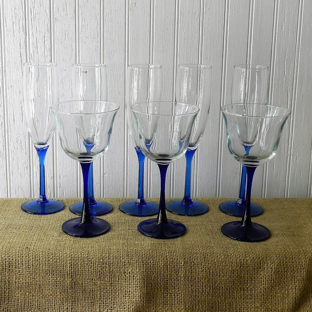 BLUE STEMWARE Vintage/styles Sold Separately - Etsy