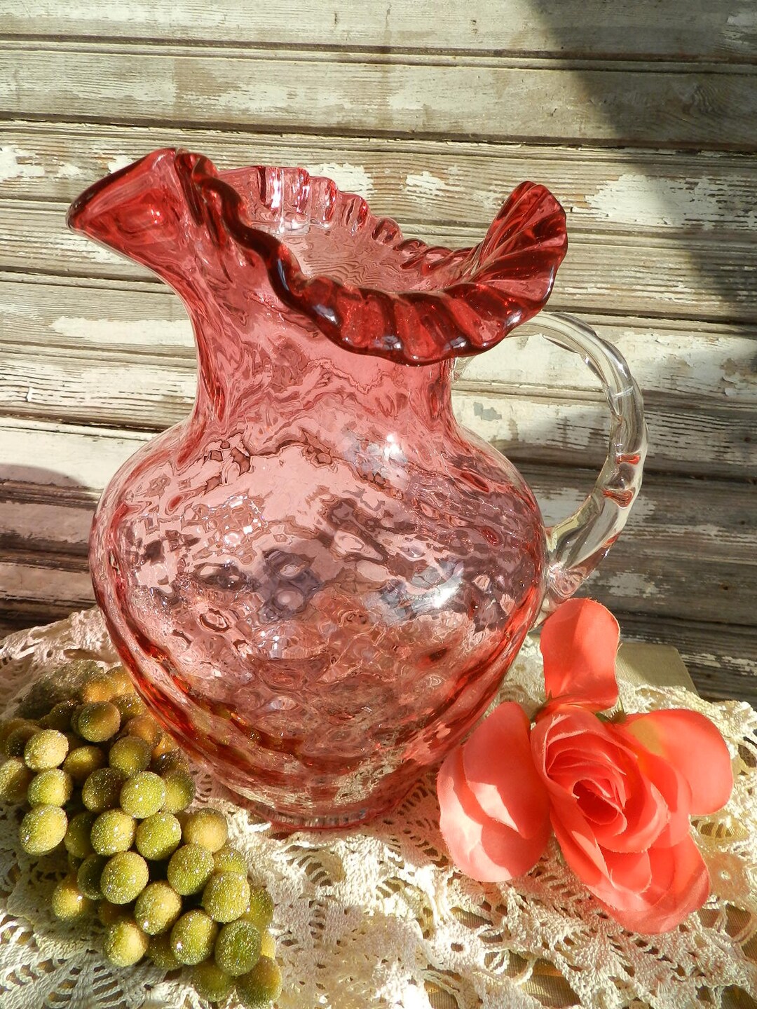 PINK FENTON SWIRL Pitcher/ruffled Edge Quilted - Etsy