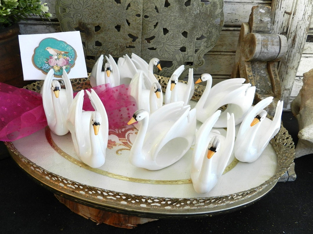 10 P0RCELAIN SWAN NAPKIN Rings/name Card H0lders/cake T0PPERS - Etsy