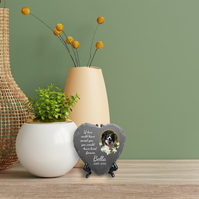 Personalised Heart Shaped Photo Memorial Slate for Graveside or Home ...