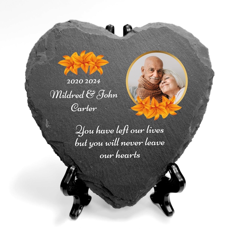 Personalised Heart Shaped Photo Memorial Slate for Graveside or Home ...