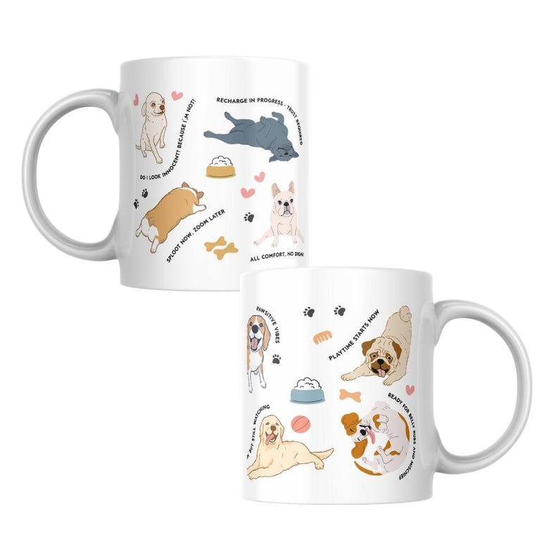 Dog Body Language Coffee Mug – Illustrated Poses, Funny Dog Lover Gift ...